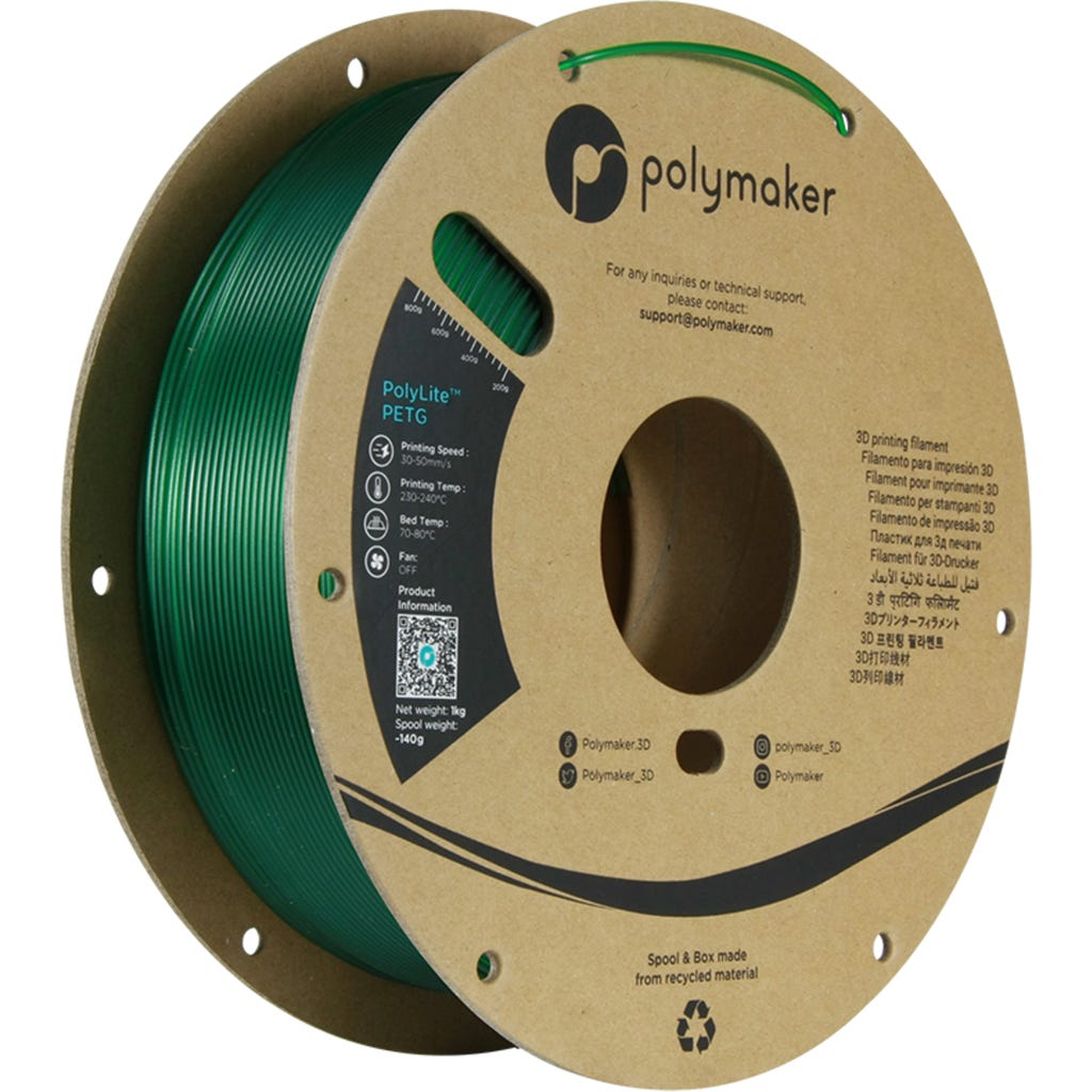 Polymaker PolyLite PETG Translucent Green - 3DJake España