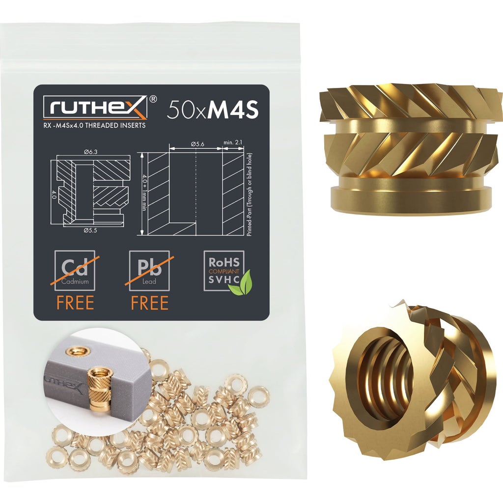 ruthex Threaded Inserts M4S (50 pieces) - 3DJake International