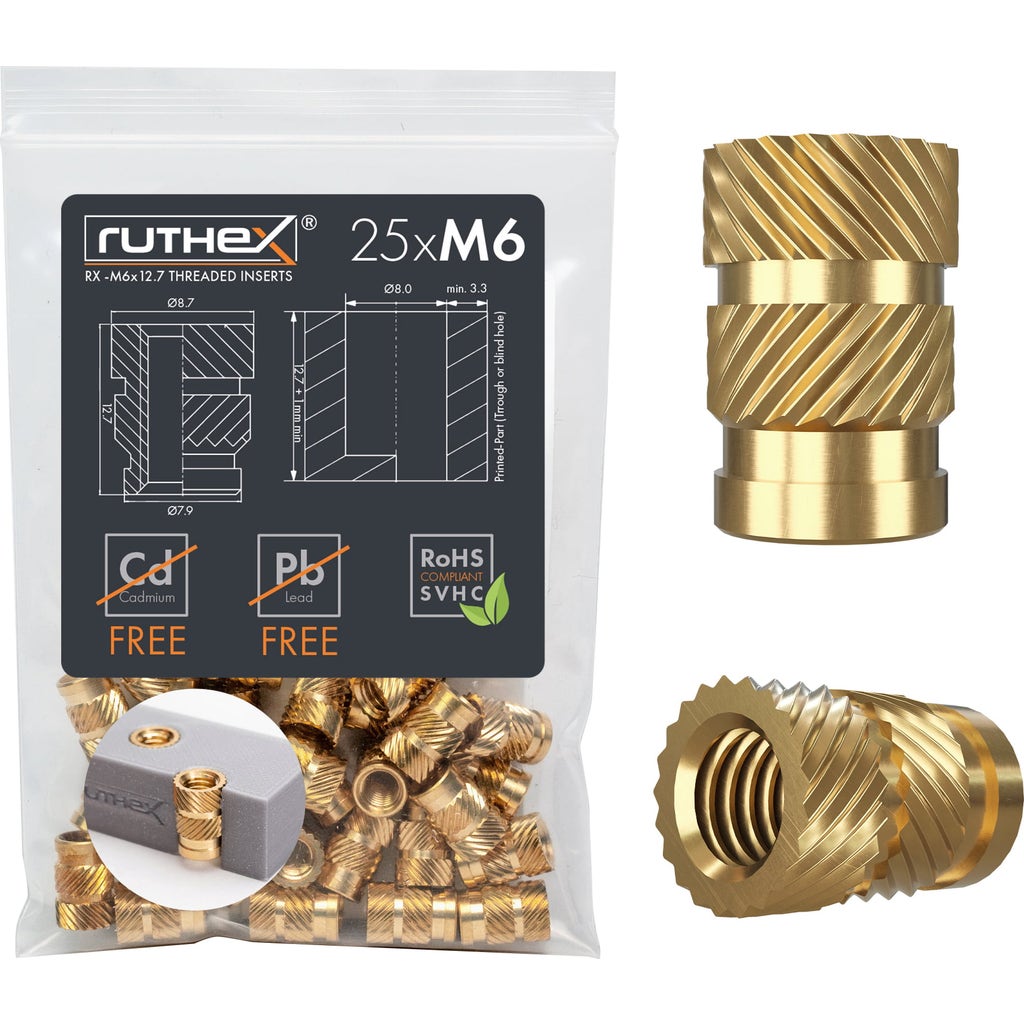 ruthex Threaded Inserts M6 (25 pieces) - 3DJake International