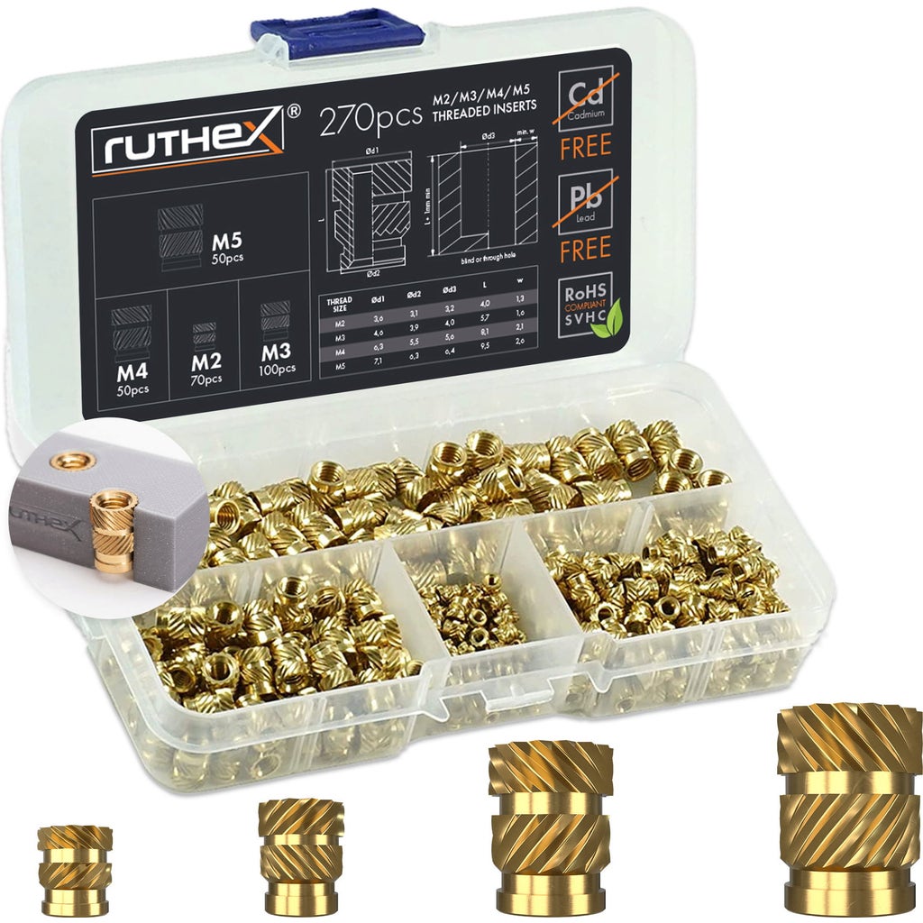 ruthex M2/M3/M4/M5 Threaded Insert Assortment Box, 1 set - 3DJake International