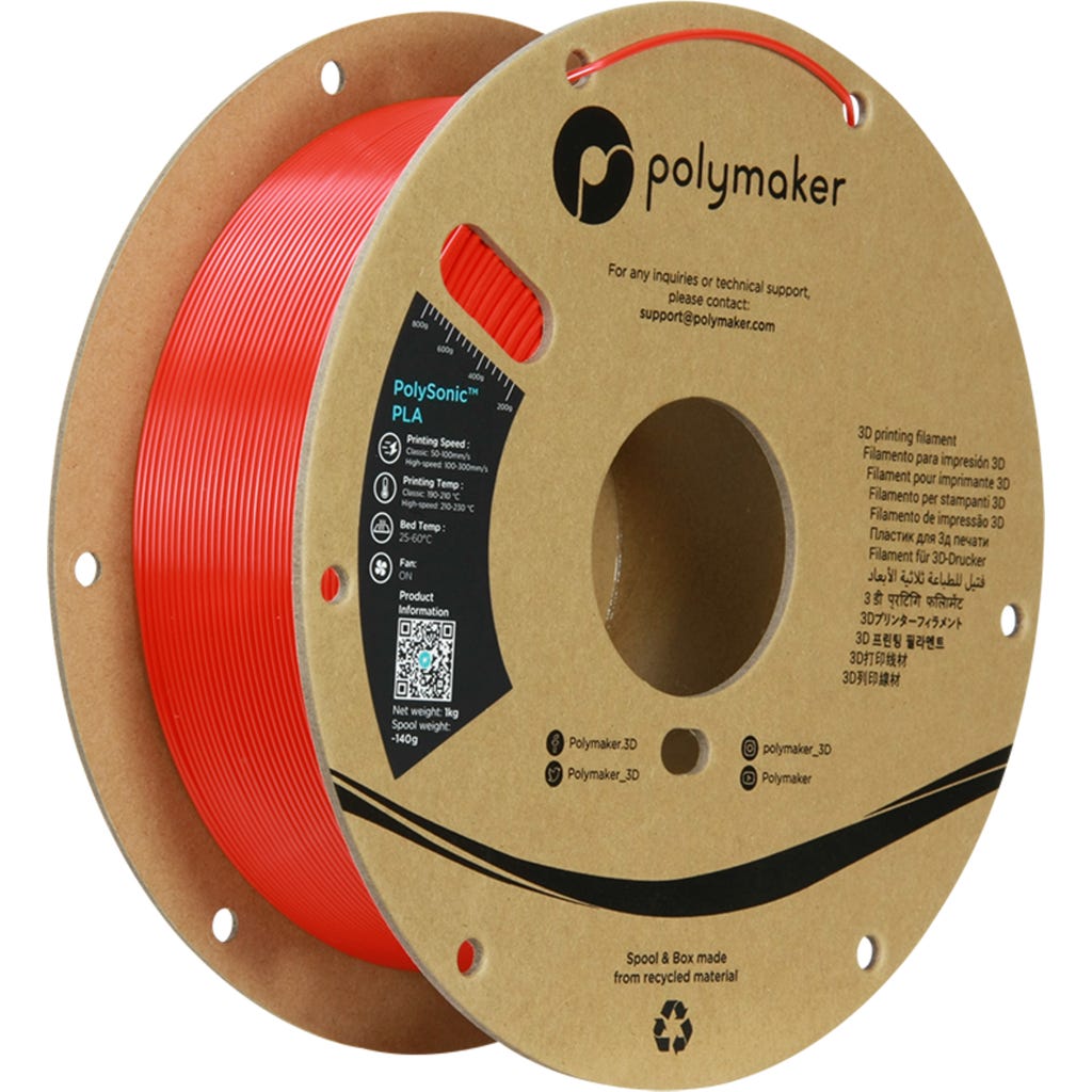 Polymaker PolySonic PLA Red - 3DJake Portugal