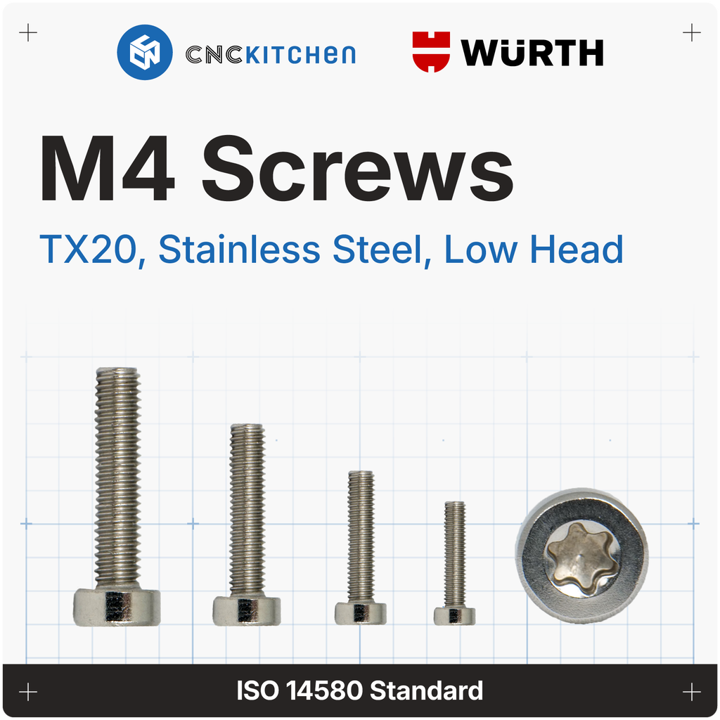 CNC Kitchen M4 Cheese Head Screws, Low Head (ISO 14580), Stainless ...